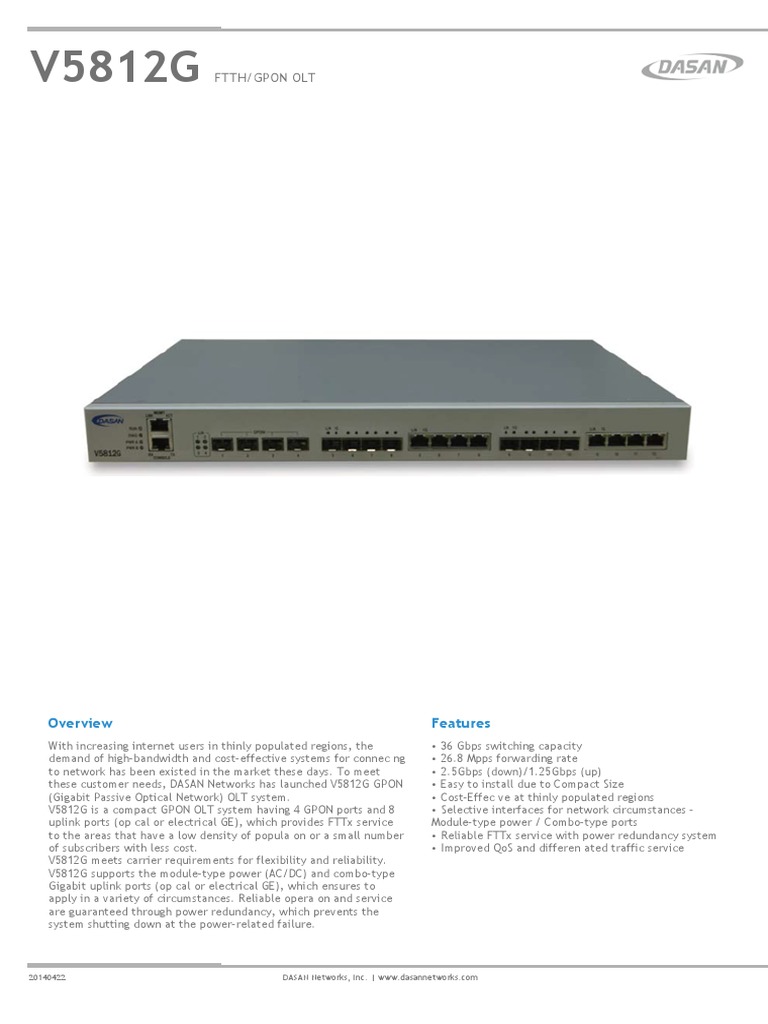 DASAN V5812G Datasheet EN | PDF | Fiber To The X | Internet Architecture