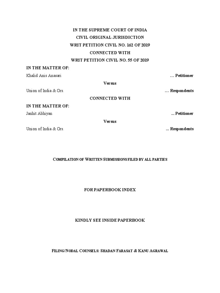 Challenging the 103rd Constitutional Amendment Act: Written Submissions filed by Intervenors ...