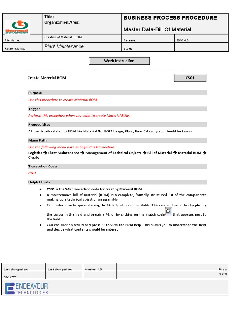 CS01 - Create Material BOM | PDF | Icon (Computing) | Information Technology Management