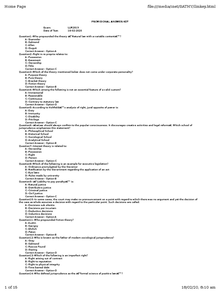 Kerala LLM Question Paper | PDF | International Law | Estoppel