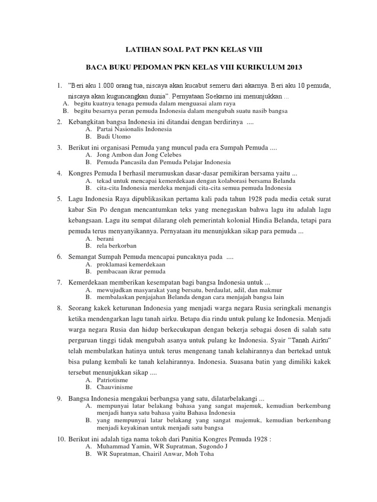 Latihan Soal Pat PKN Sylvia Kelas Viii | PDF | Perjalanan