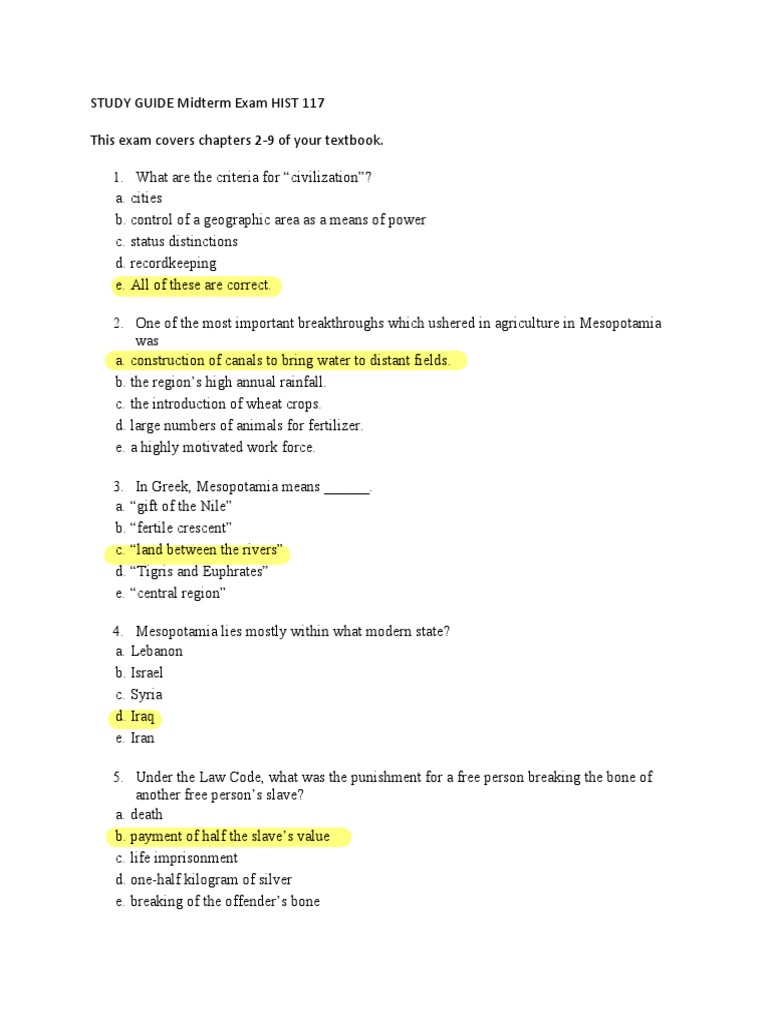 STUDY GUIDE Midterm Exam HIST 117 | PDF