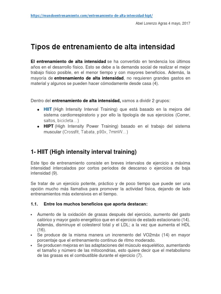 Entrenamiento de Alta Intensidad | PDF | Ejercicio aerobico | Resistencia
