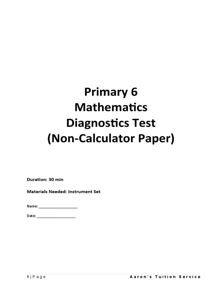 P6 Math Diagnostic Test (TCH Copy) | PDF | Mathematics