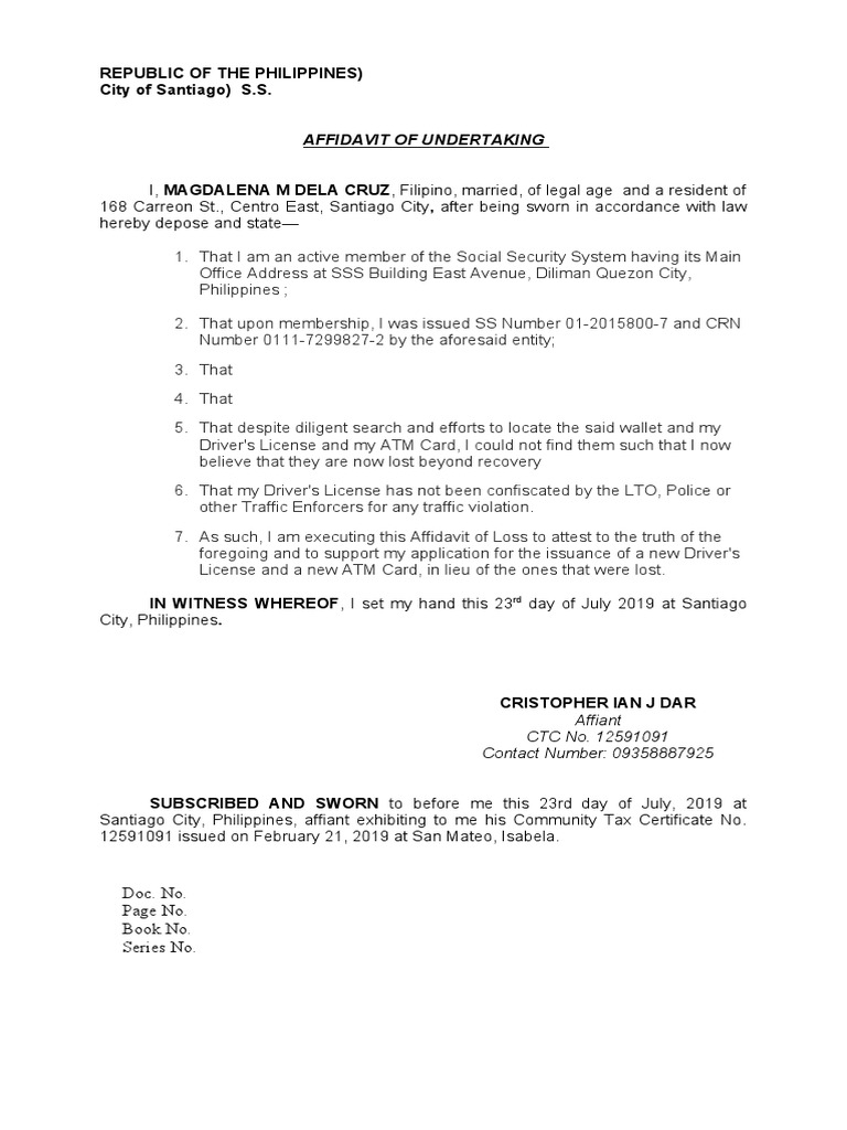 General AFFIDAVIT of Undertaking | PDF | Law