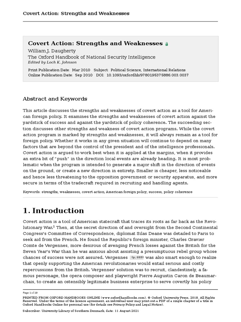 Covert Action: Strengths and Weaknesses | PDF | Policy | Covert Operation