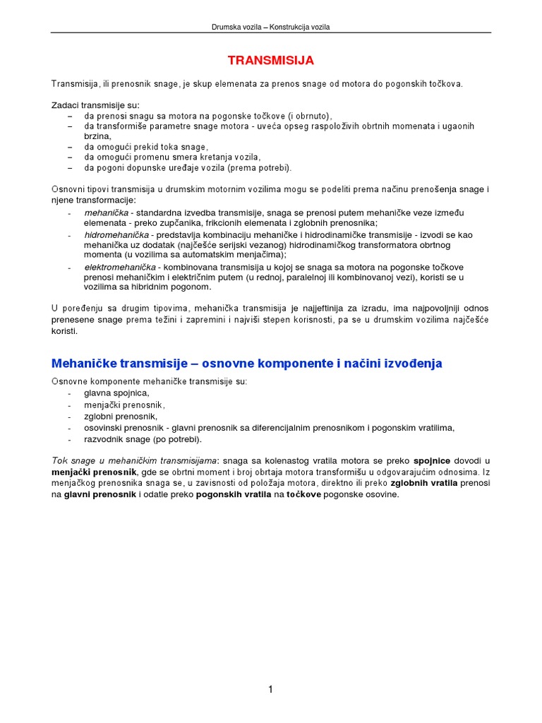 Skripta DV Konstrukcija - 03 Transmisija Uvod | PDF