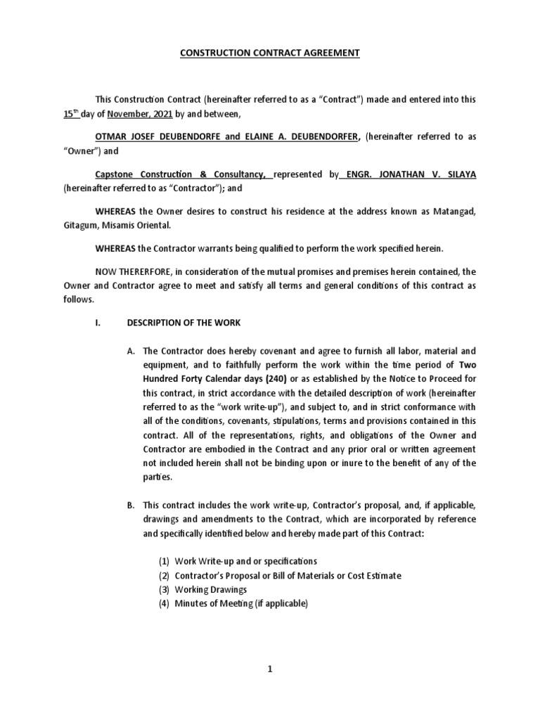 Construction Contract Agreement | Download Free PDF | Arbitration | General Contractor