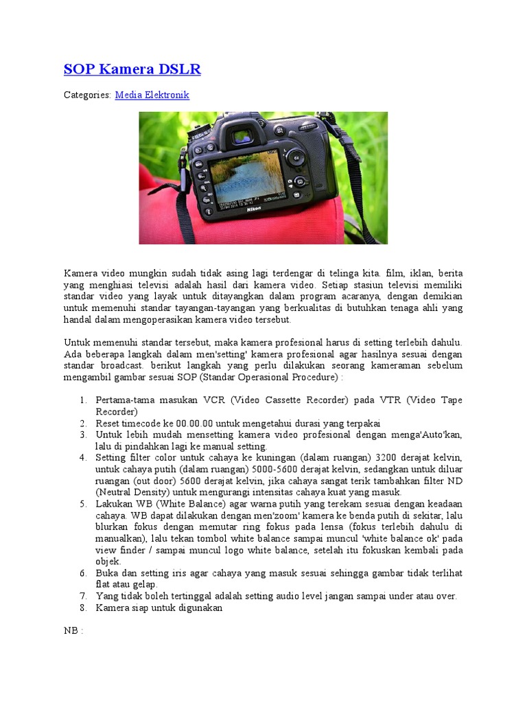 SOP Kamera Video Profesional | PDF