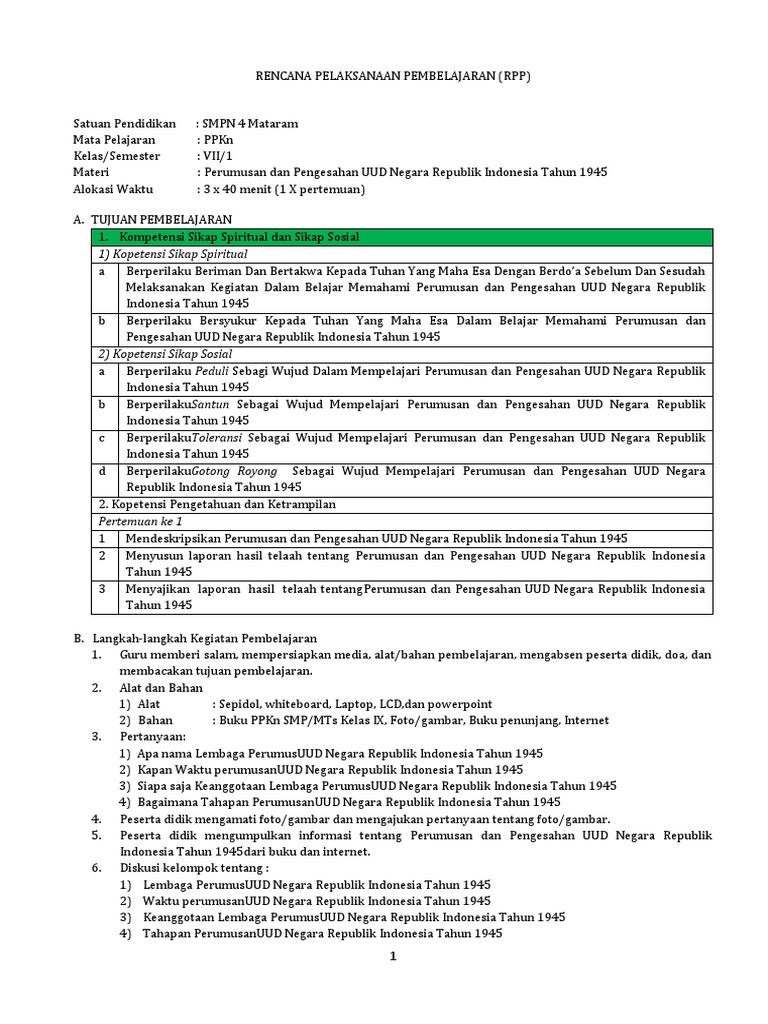 RPP Bab Iii Vii SMT 1 | PDF