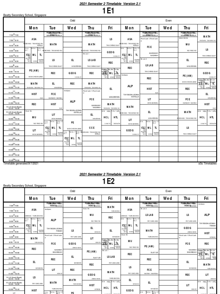 2021 Semester 2 Timetable - V2.1 | PDF