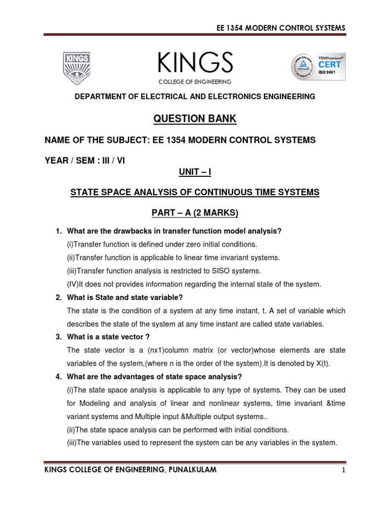 EE1354 MODERN CONTROL SYSTEMS - Final | Download Free PDF | Control Theory | Nonlinear System