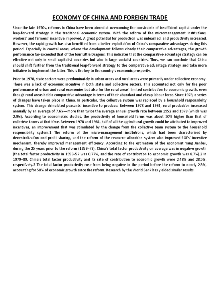 China’s Economic Reform and Trade Growth | PDF | Economic Growth | China