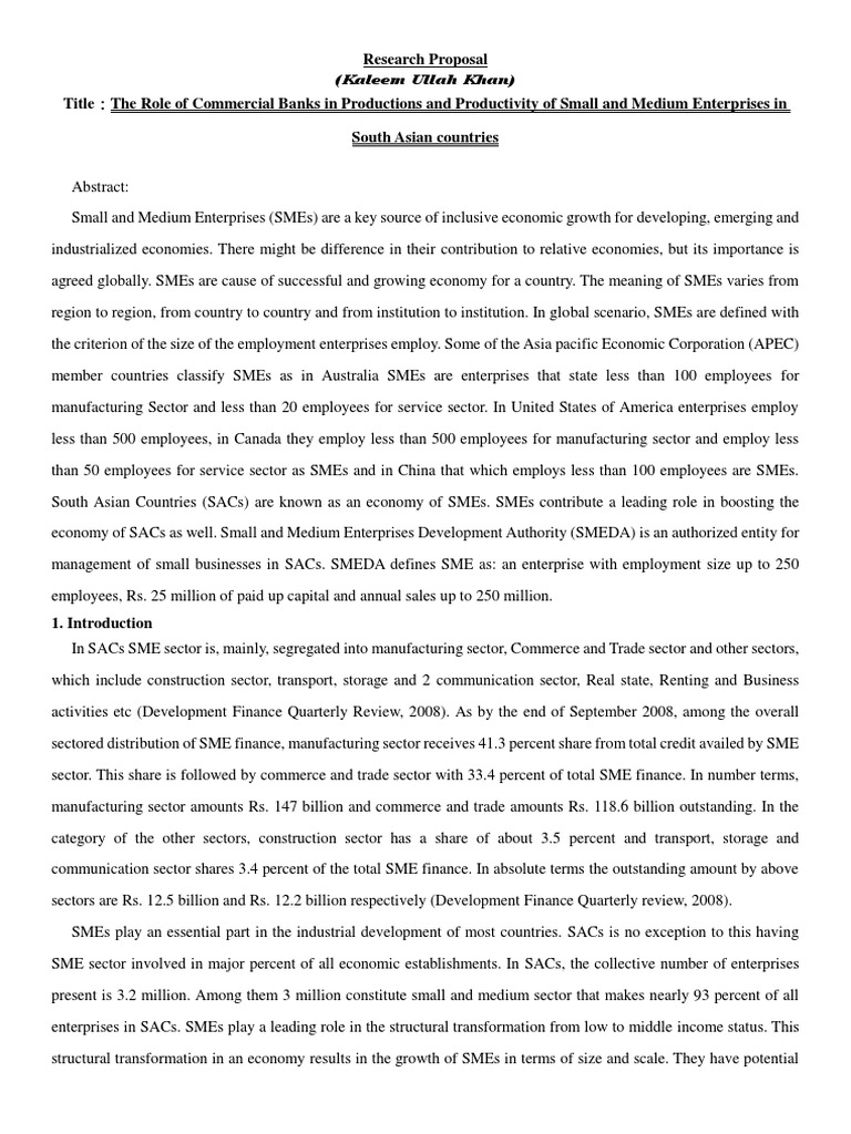 Kaleem Research Proposal (Lack of Finance in SME's) | PDF | Small And Medium Sized Enterprises ...