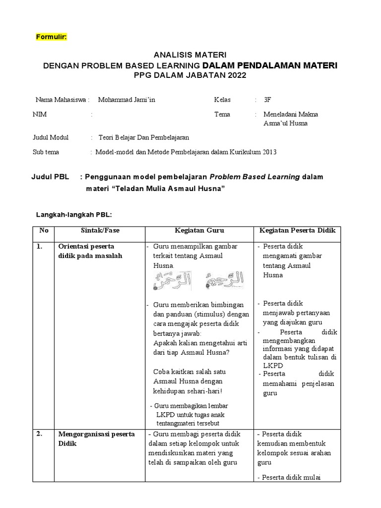 Modul PBL untuk Pembelajaran PAI SD | PDF