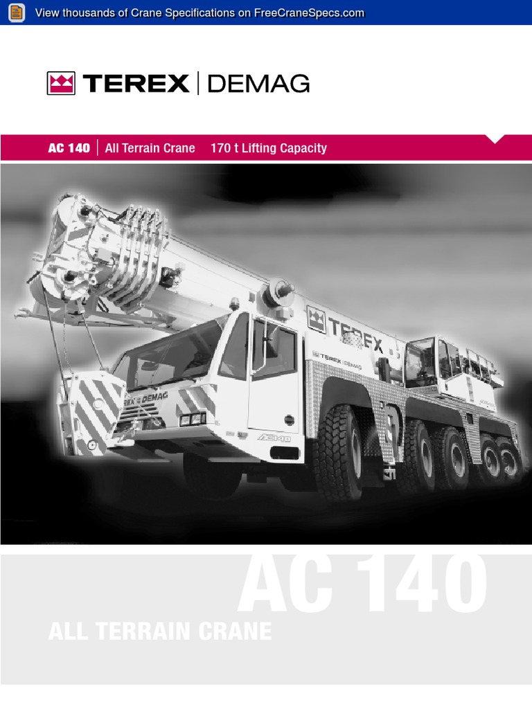 Terex AC 140 All Terrain Crane Specs | PDF | Crane (Machine) | Axle