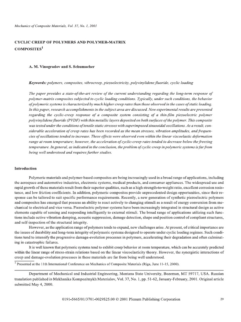 Cyclic Creep of Polymers and Polymer-Matrix | PDF
