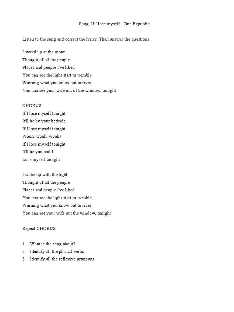 Analyzing "If I Lose Myself" Lyrics | PDF