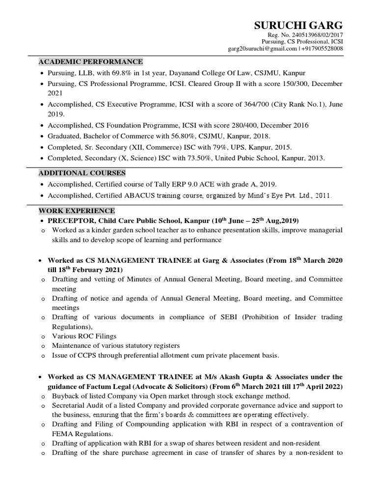 Suruchi Garg-CV | PDF | Business | Corporations