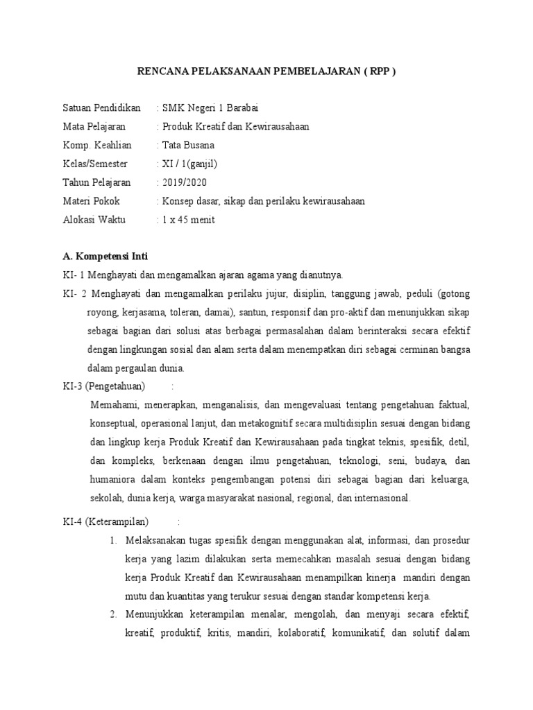 Contoh RPP | PDF | Karier & Perkembangan