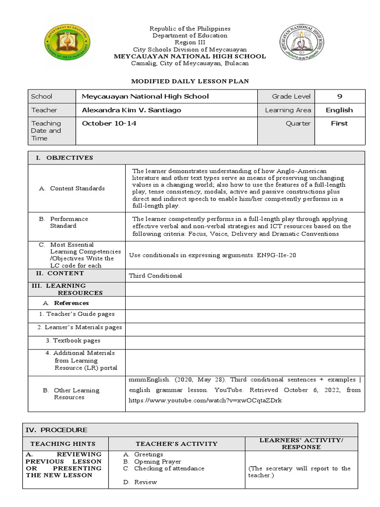 Daily Lesson Plan | PDF | Learning | Lesson Plan