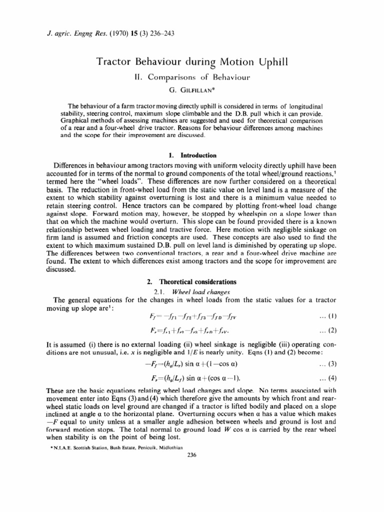 Gilfillan - Tractor Behaviour During Motion Uphill. II. Comparisons of ...