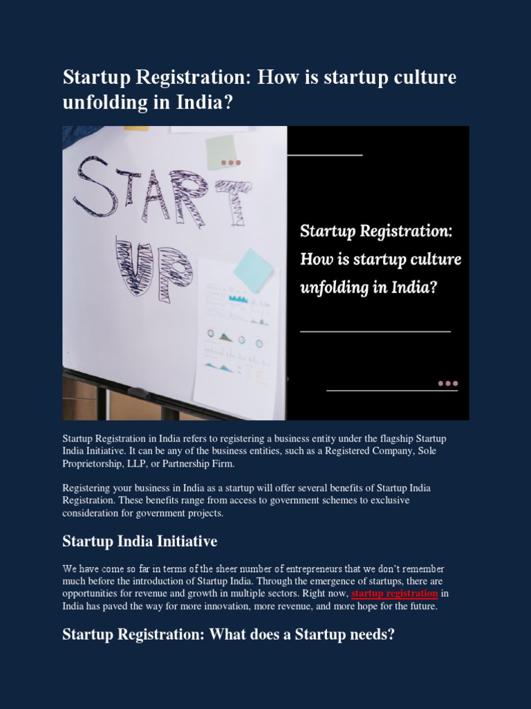Startup Registration How Is Startup Culture Unfolding in India | PDF | Startup Company | Small ...