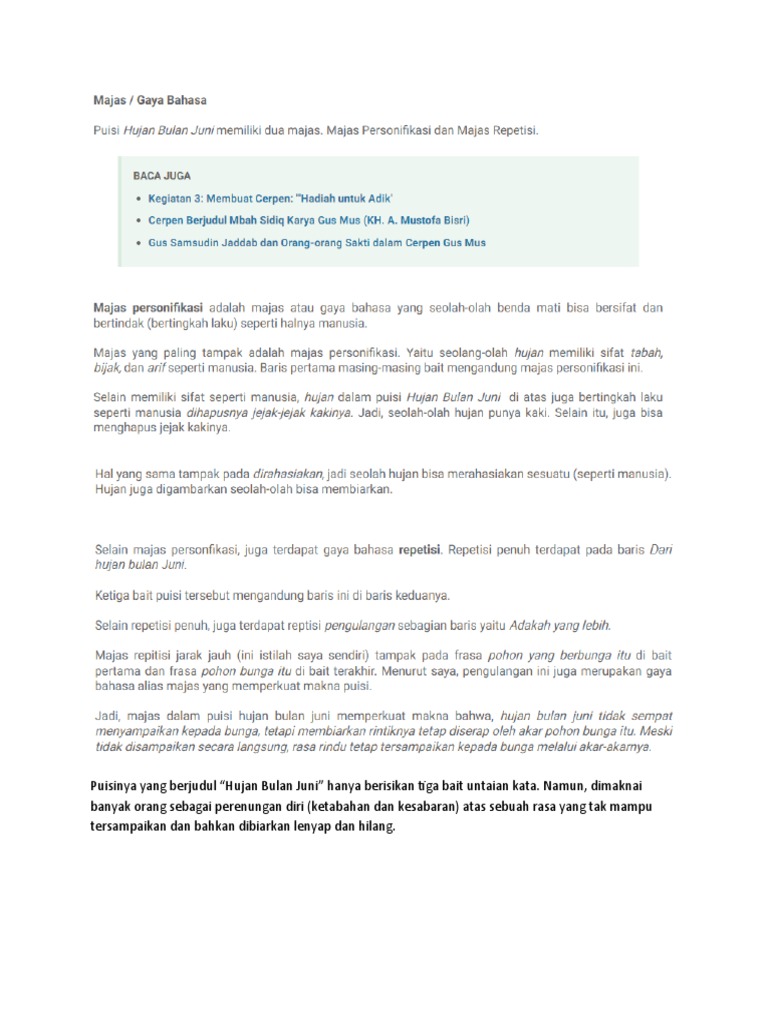 Makna Mendalam Puisi Hujan Bulan Juni | PDF | Puisi