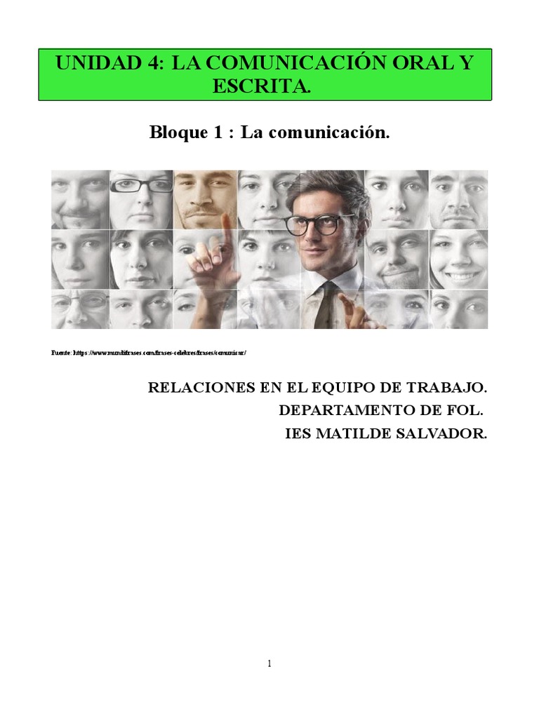 Unidad 4 La Comunicación Oral y Escrita. | Descargar gratis PDF | Comunicación | Hablar en público