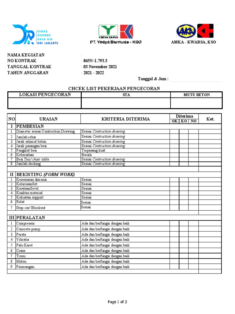 Checklist Pengecoran FIX | PDF