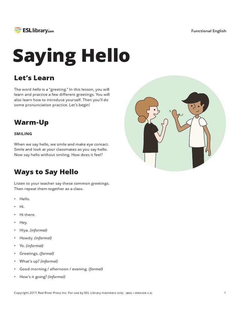 Lesson 1 - Greetings | PDF | Cognitive Science | Human Communication