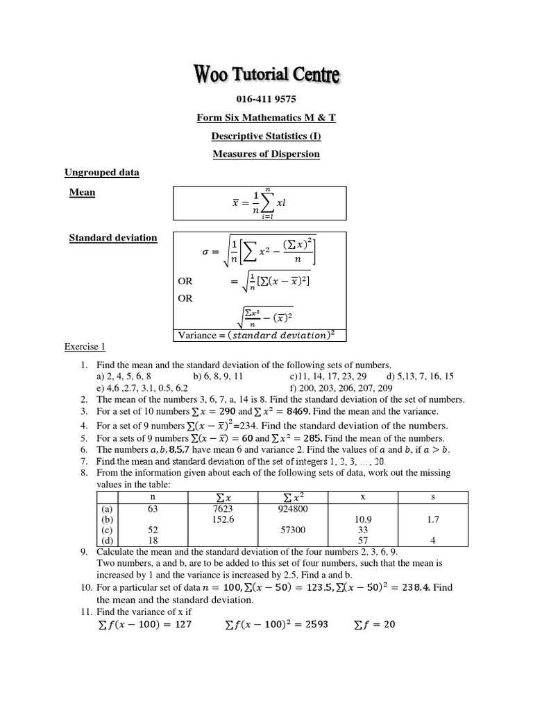 Set 1 | PDF | Standard Deviation | Variance