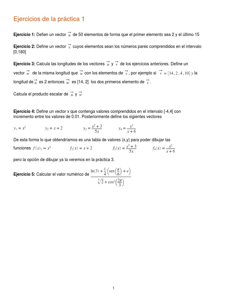 Ejercicios de La Práctica 1: Ejercicio 1: Defien Un Vector | PDF