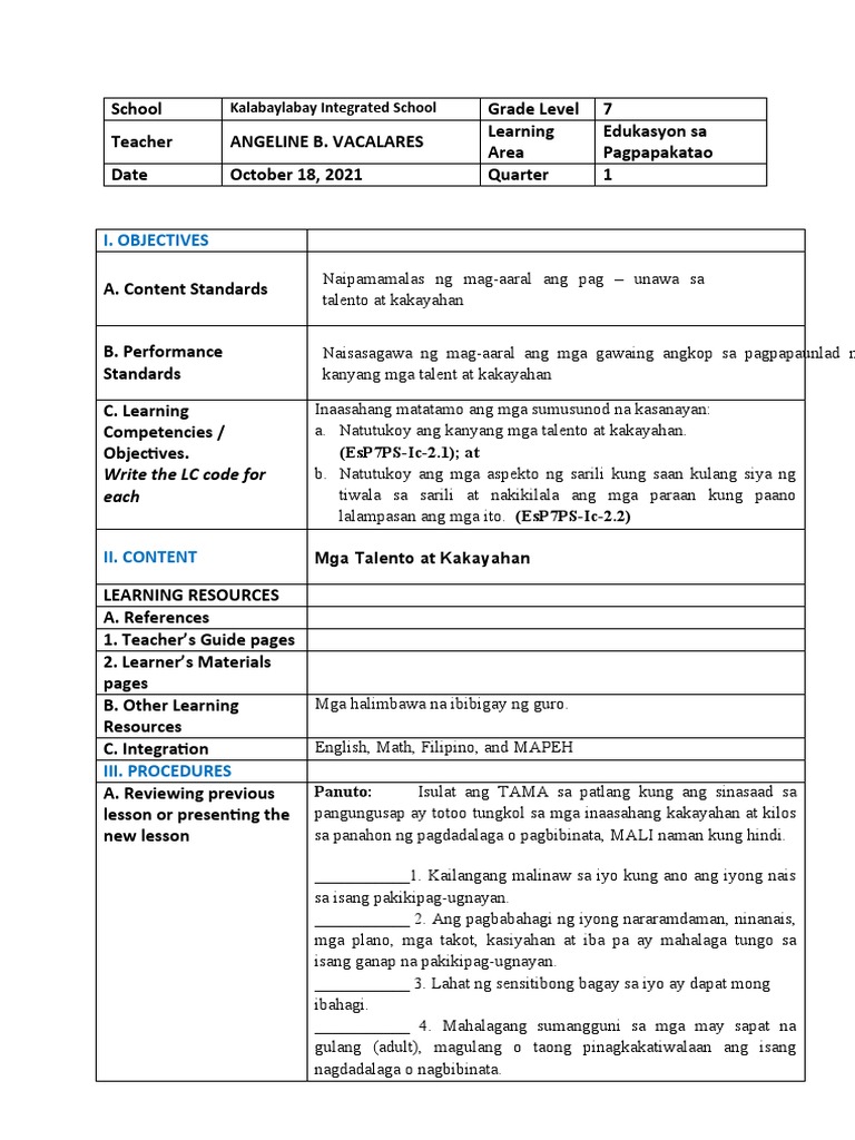 Lesson Plan ESP | PDF