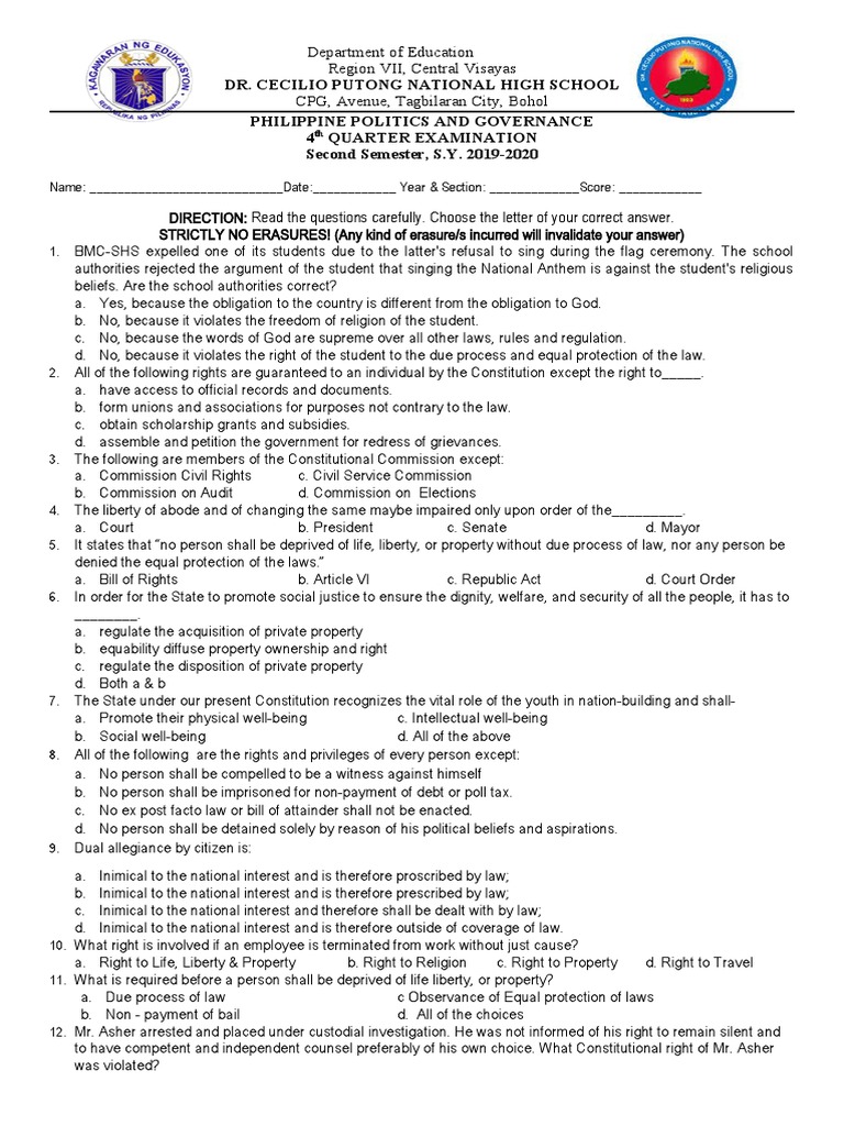 Dr. Cecilio Putong National High School Philippine Politics and ...