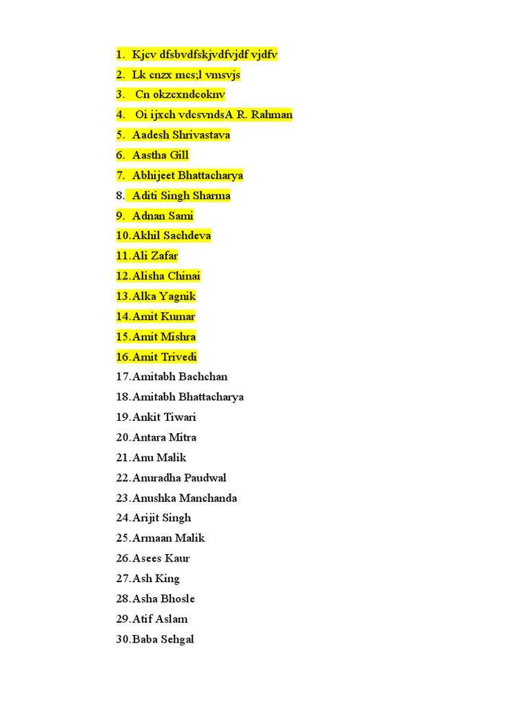A Comprehensive List of Popular Indian Playback Singers | PDF ...