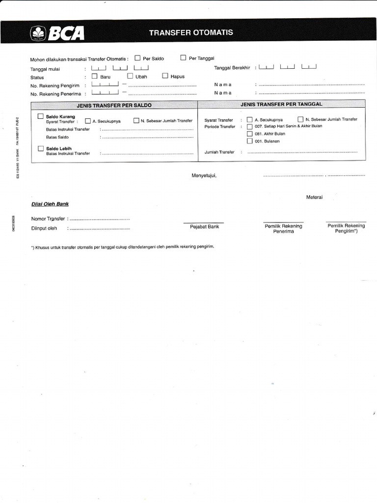 Formulir Transfer Otomatis BCA | PDF