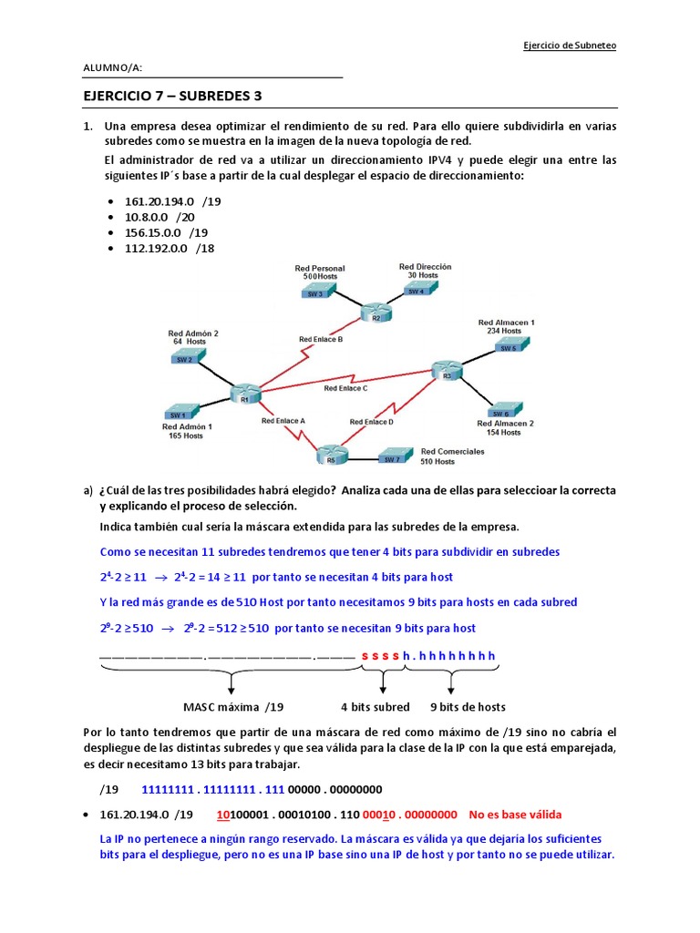 Ejercicio 7 - Subredes 3 - Con Soluciones | PDF | Dirección IP | Protocolos de comunicaciones