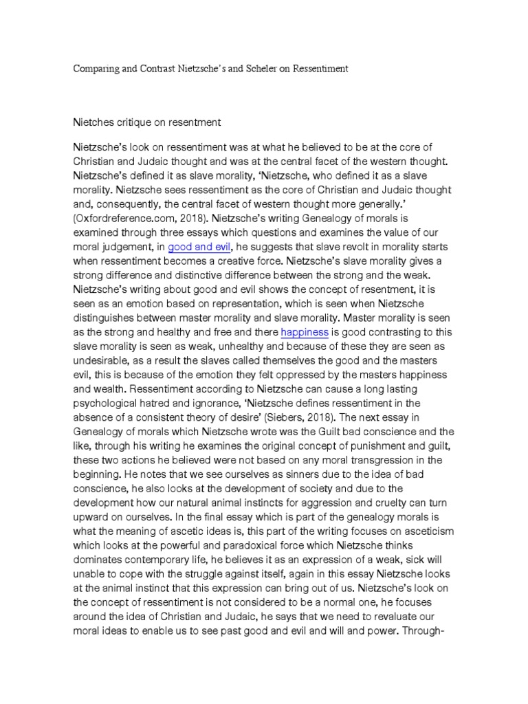 Comparing and Contrast Nietzsche's and Scheler On Ressentiment | PDF ...