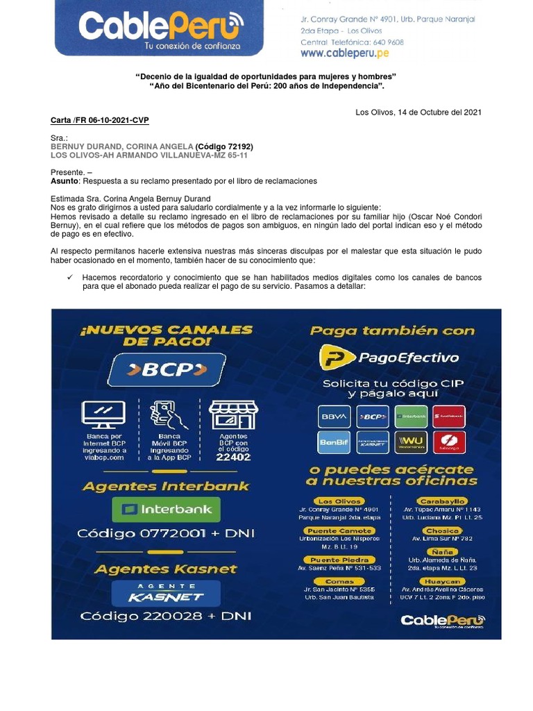 Los Olivos - CORINA ANGELA BERNUY DURAND COD 72192 | PDF