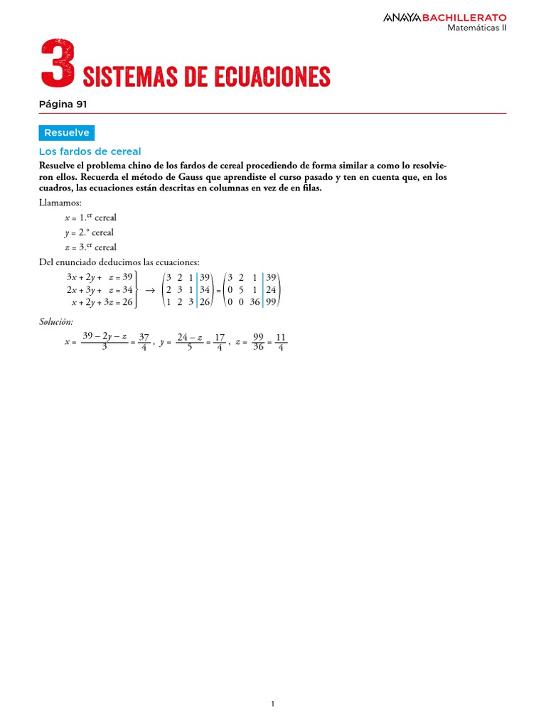 Sistema Ecuaciones Solucionario | PDF | Ecuaciones | Sistema de ecuaciones lineales