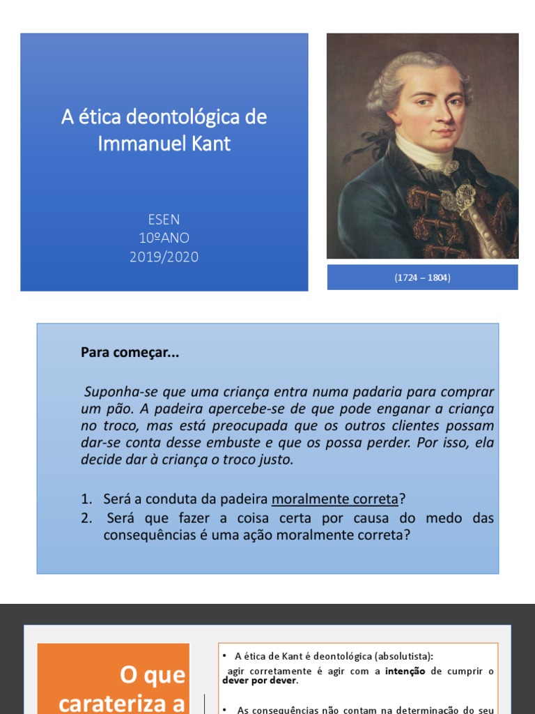 Ética Deontológica de Kant (1º) | PDF | Intenção | Immanuel Kant