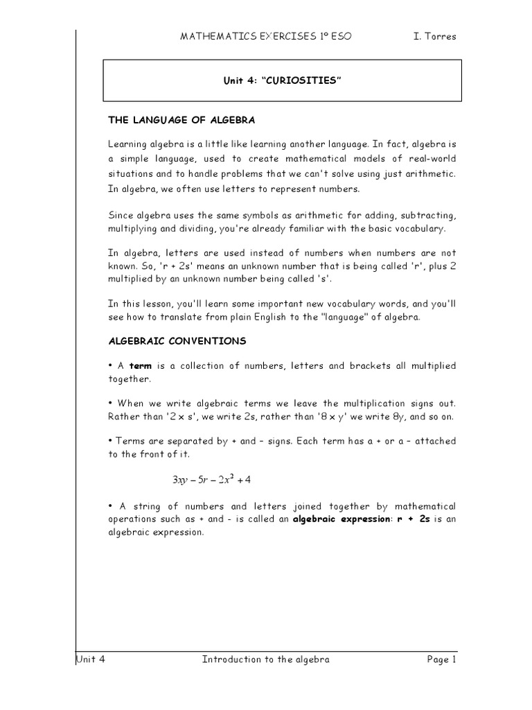 Workbook Unit 4 1º Eso Pdf Equations Water