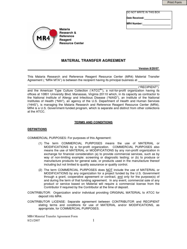 Mr4 Material Transfer Agreement | PDF | Indemnity | Patent