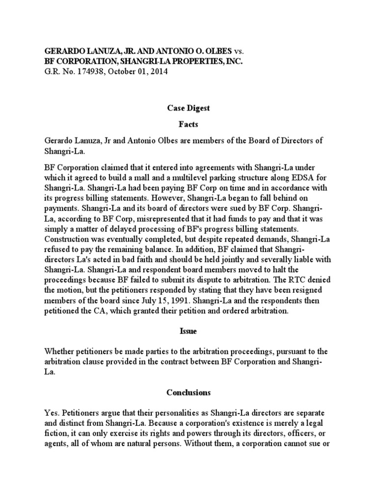 Case Digest | PDF | Corporations | Arbitration