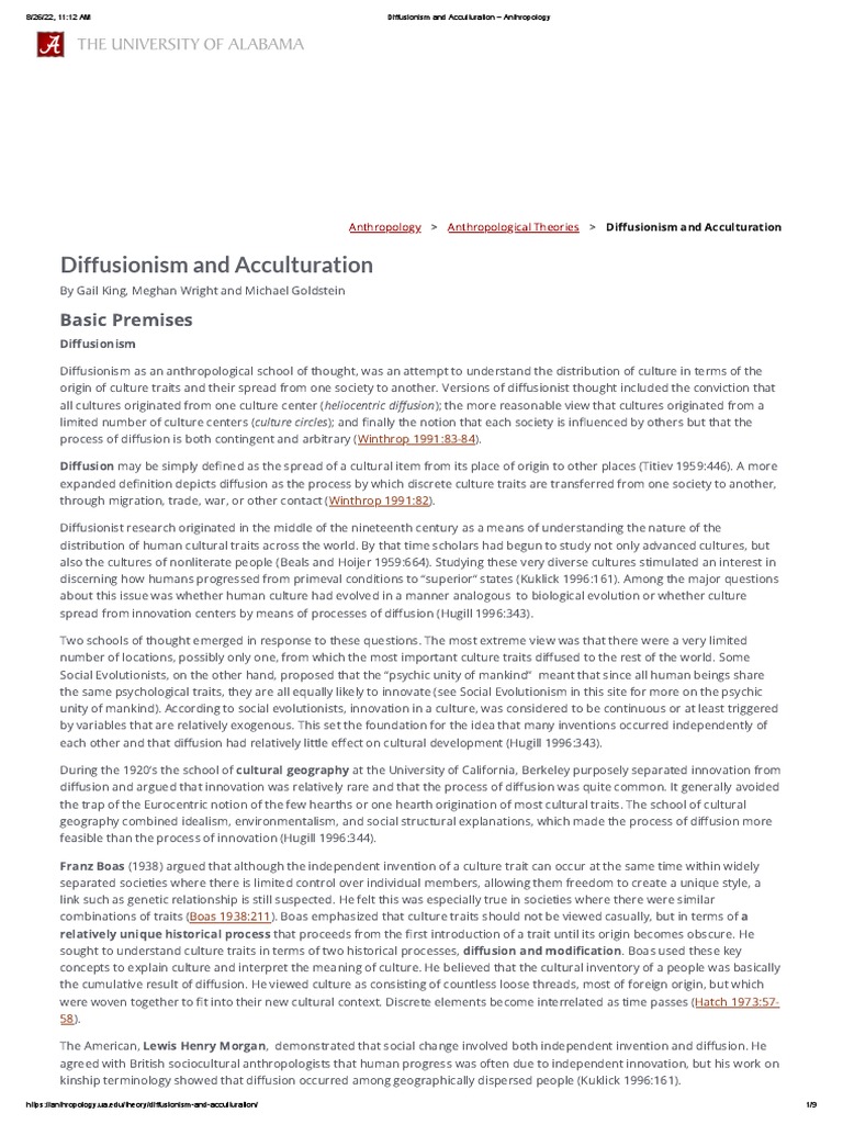Diffusionism and Acculturation - Anthropology | PDF | Franz Boas ...