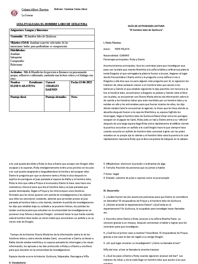 Guia Evaluada El Hombre Lobo de Quilicura | PDF