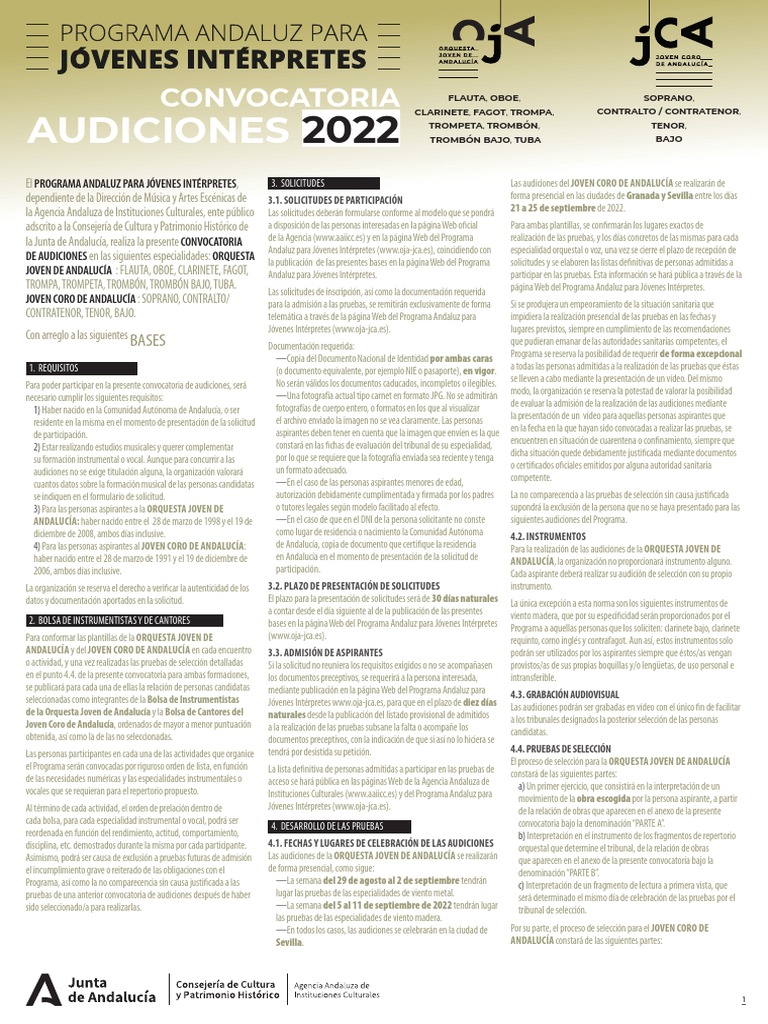 2022 Bases Audiciones Oja Jca | PDF