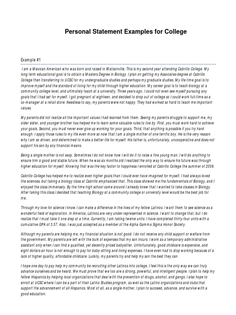 Personal Statement Examples For College | PDF
