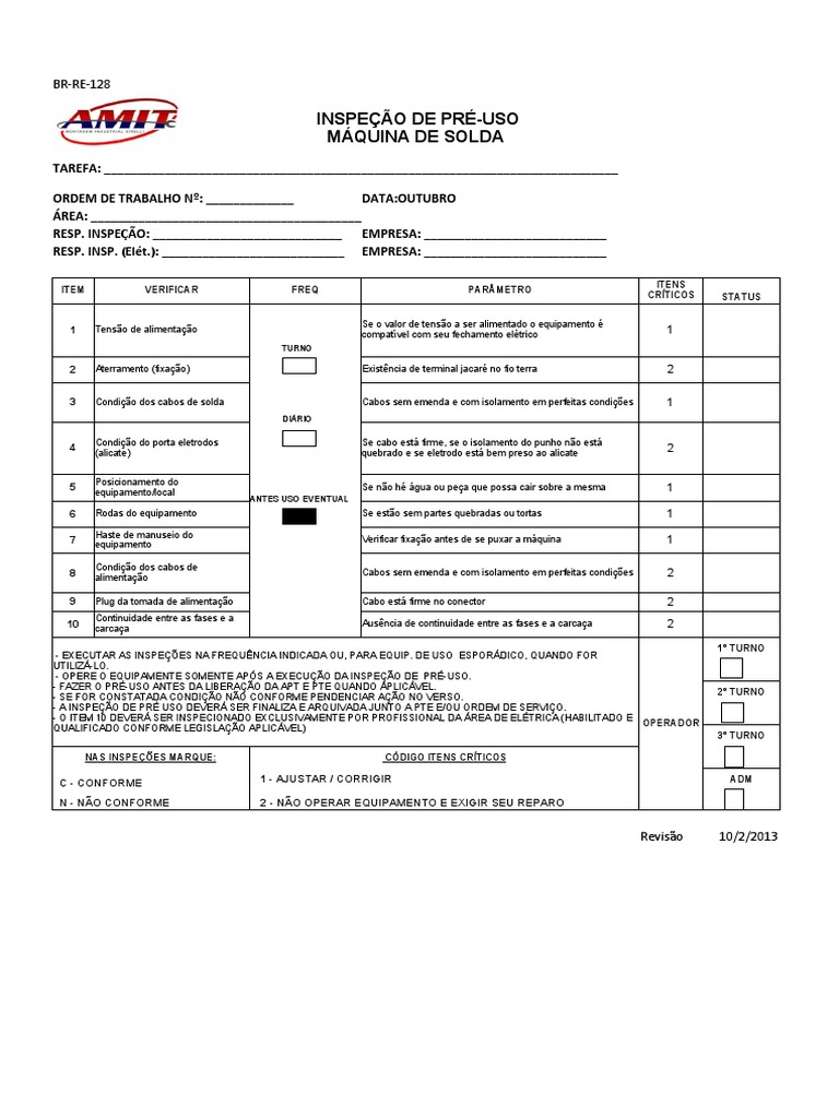 3 Pt Inspecao De Pre Uso Maquina De Solda Pdf